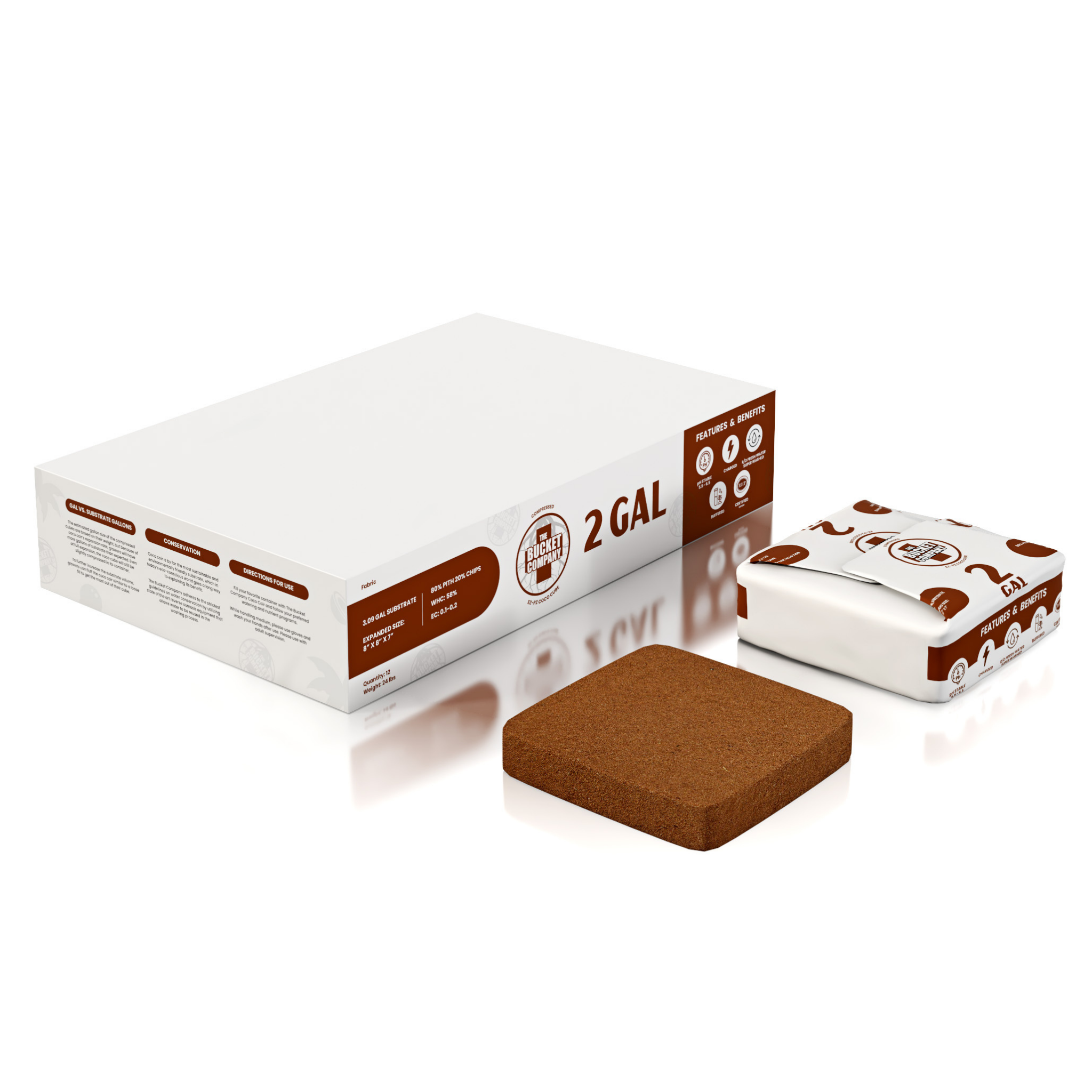 2 Gallon Coco Coir Cube Brick 58% WHC | The Bucket Company