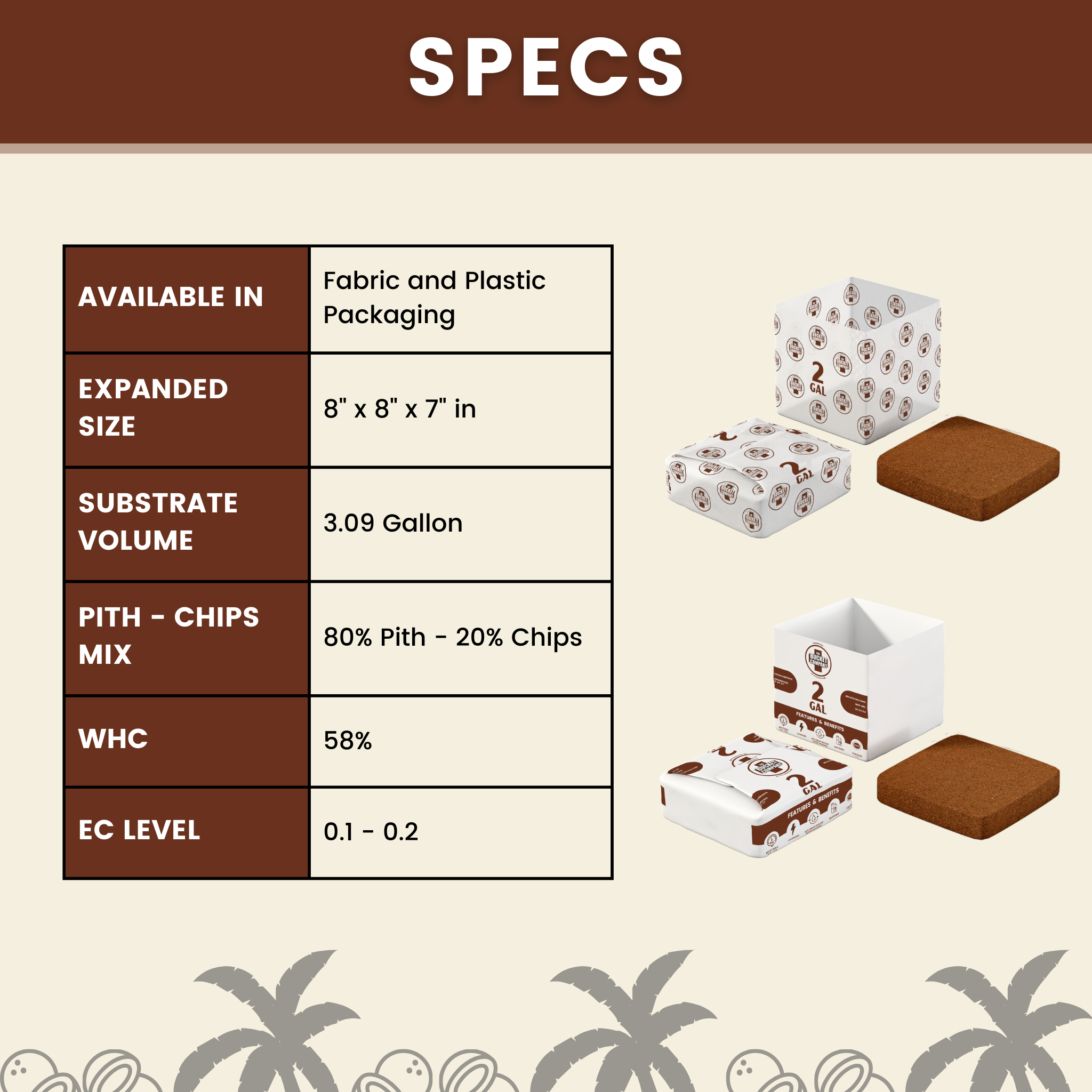 2 Gallon Coco Coir Cube Brick 58% WHC | The Bucket Company